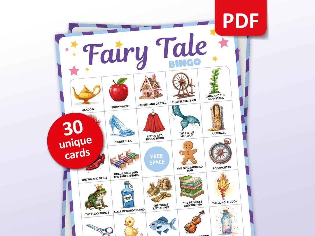 Fairytale Bingo, 30 Bingo Cards, Fairy Tale Party Game, Printable Kids ...