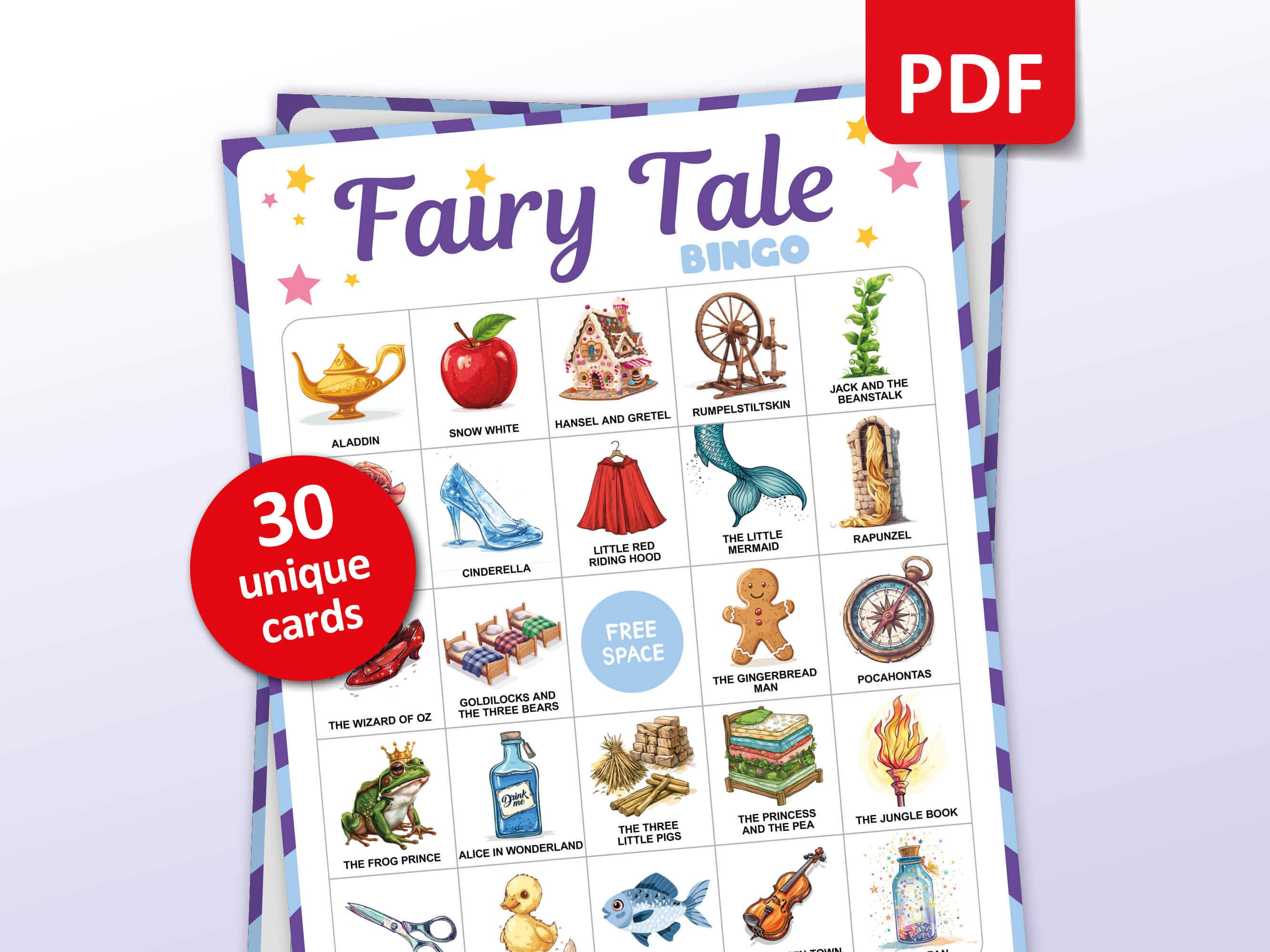 Fairytale Bingo, 30 Bingo Cards, Fairy Tale Party Game, Printable Kids ...