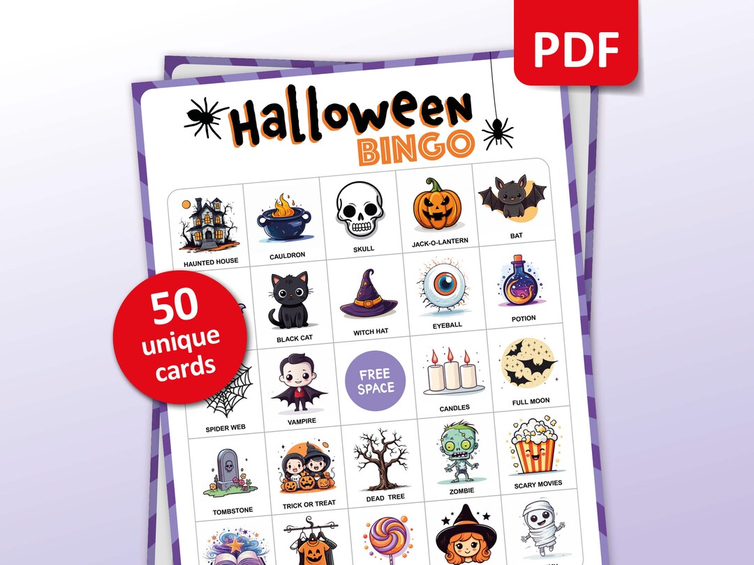 Halloween Bingo, 50 Halloween Bingo Cards, Halloween Activities, Kids ...