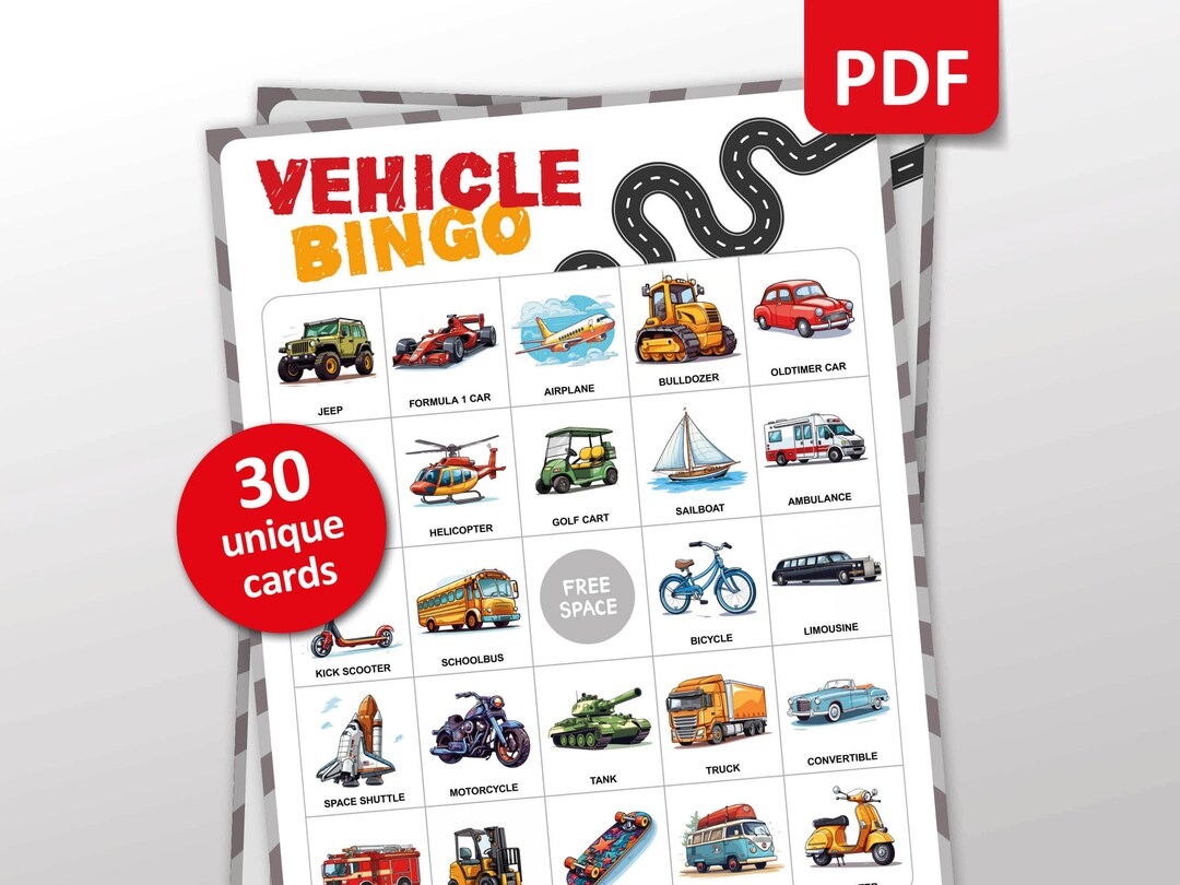 Car Bingo, 30 Birthday Automobile Cards, Birthday Activities, Kids ...