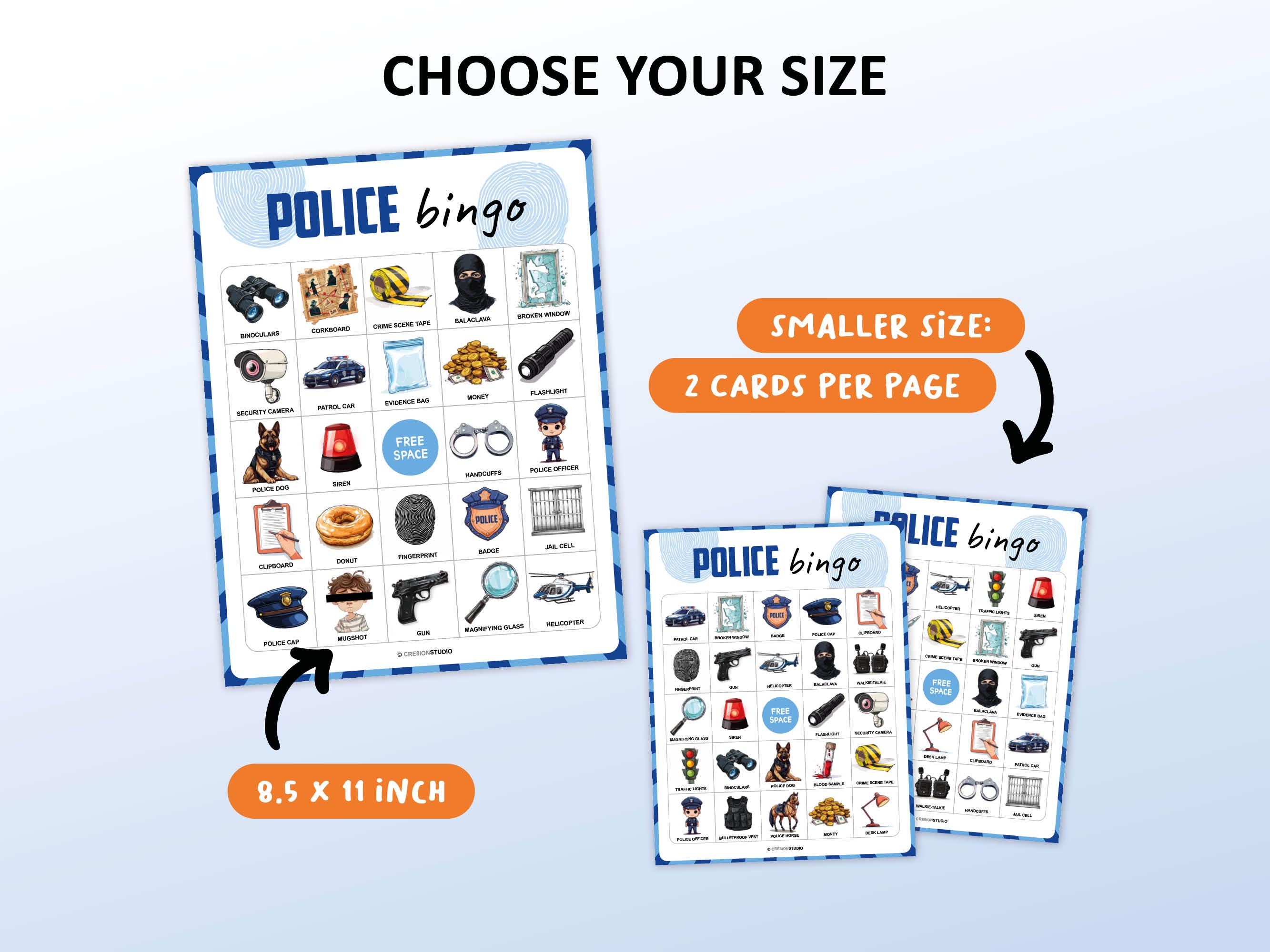 Police Bingo, 50 Bingo Cards, Printable Party Game, Investigation ...