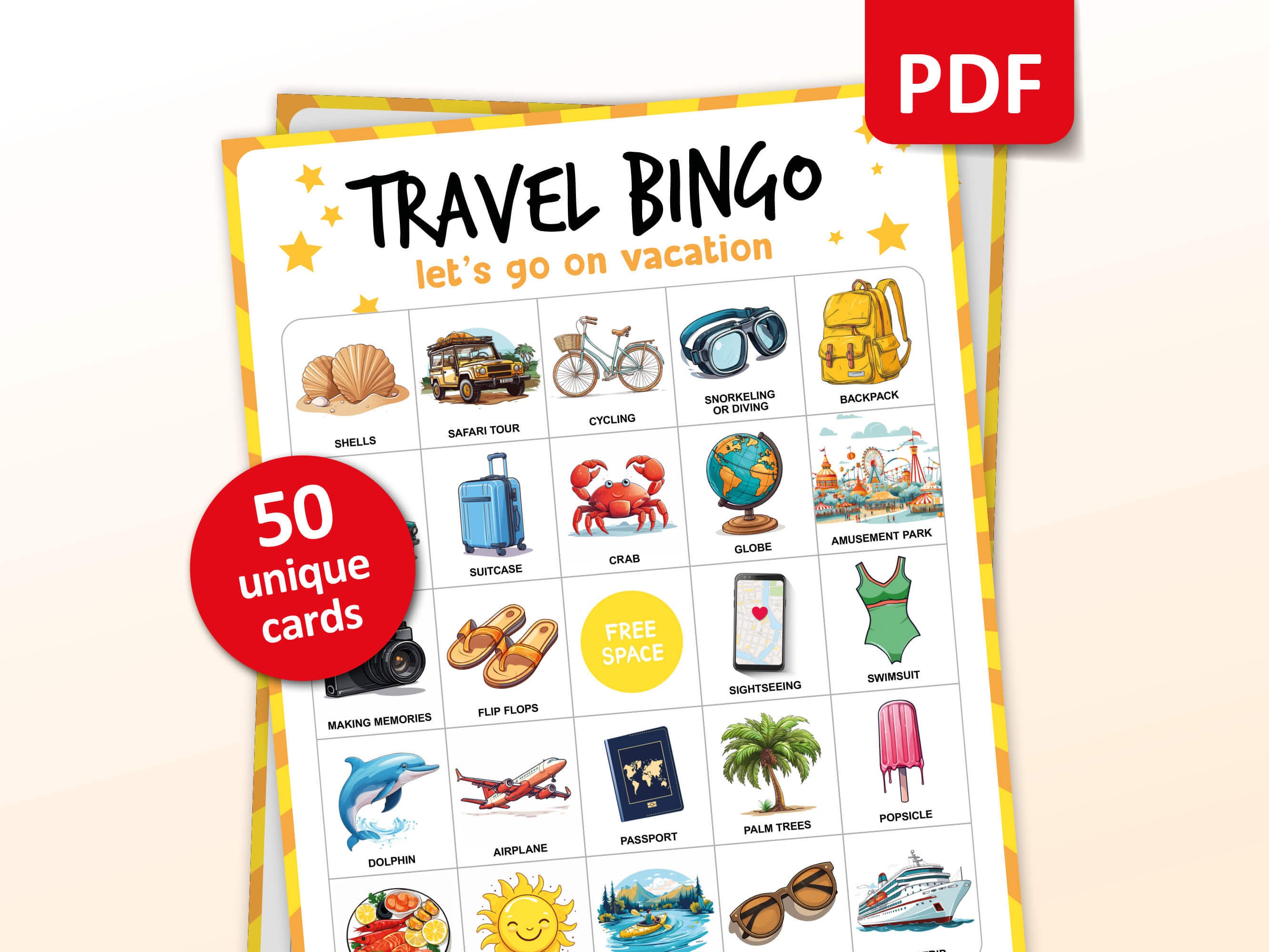 Travel Bingo Game, 50 Travel Bingo Cards, Summer Trip Vacation ...