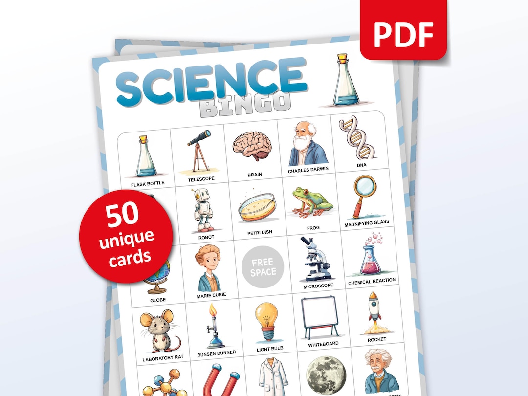 Science Bingo Game: 50 Unique Cards, Classroom Activity (digital ...