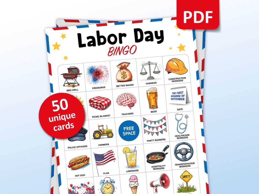 Labor Day Bingo, 50 Patriotic Bingo Cards, USA Party Game for Kids ...