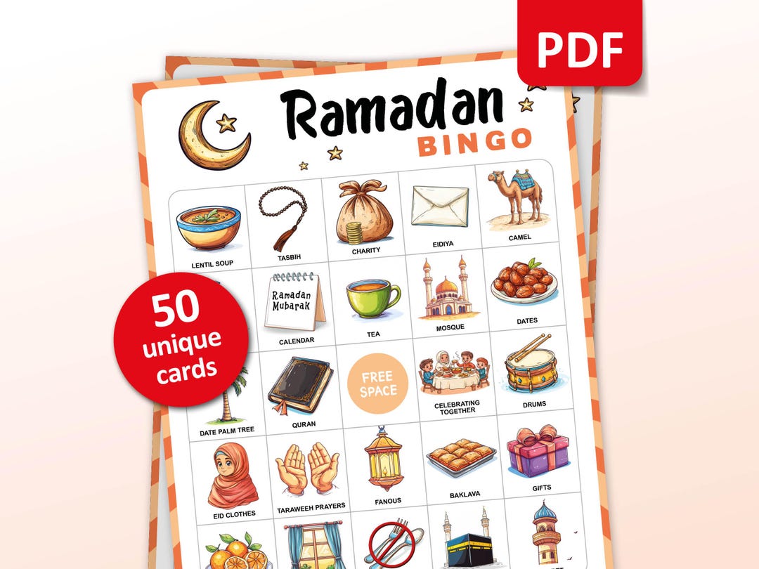 Ramadan Bingo, 50 Printable Bingo Cards, Eid Mubarak 2026 Party Game ...