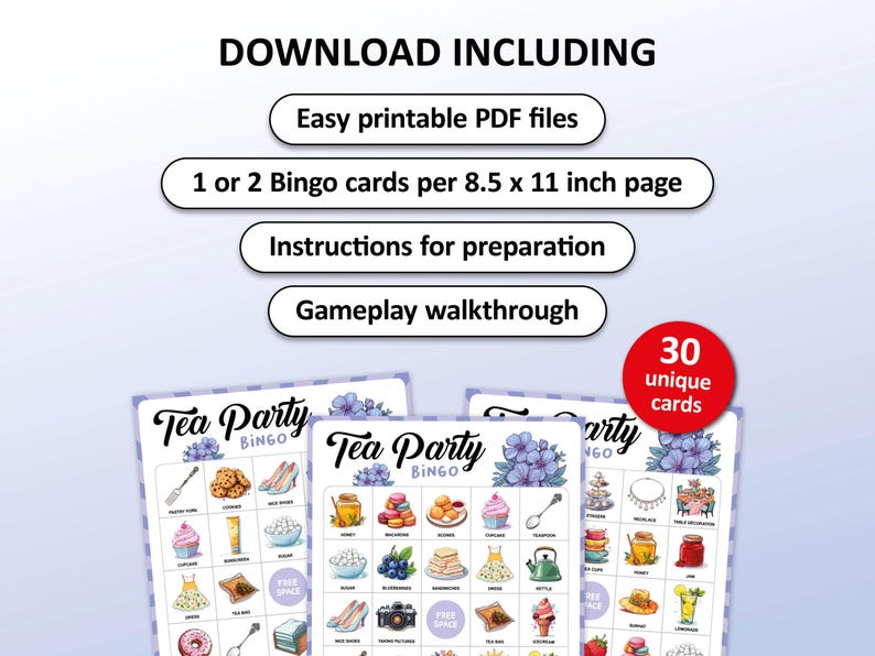 Tea Party Bingo, 30 Bingo Cards, Birthday Activities, Girls Friends ...