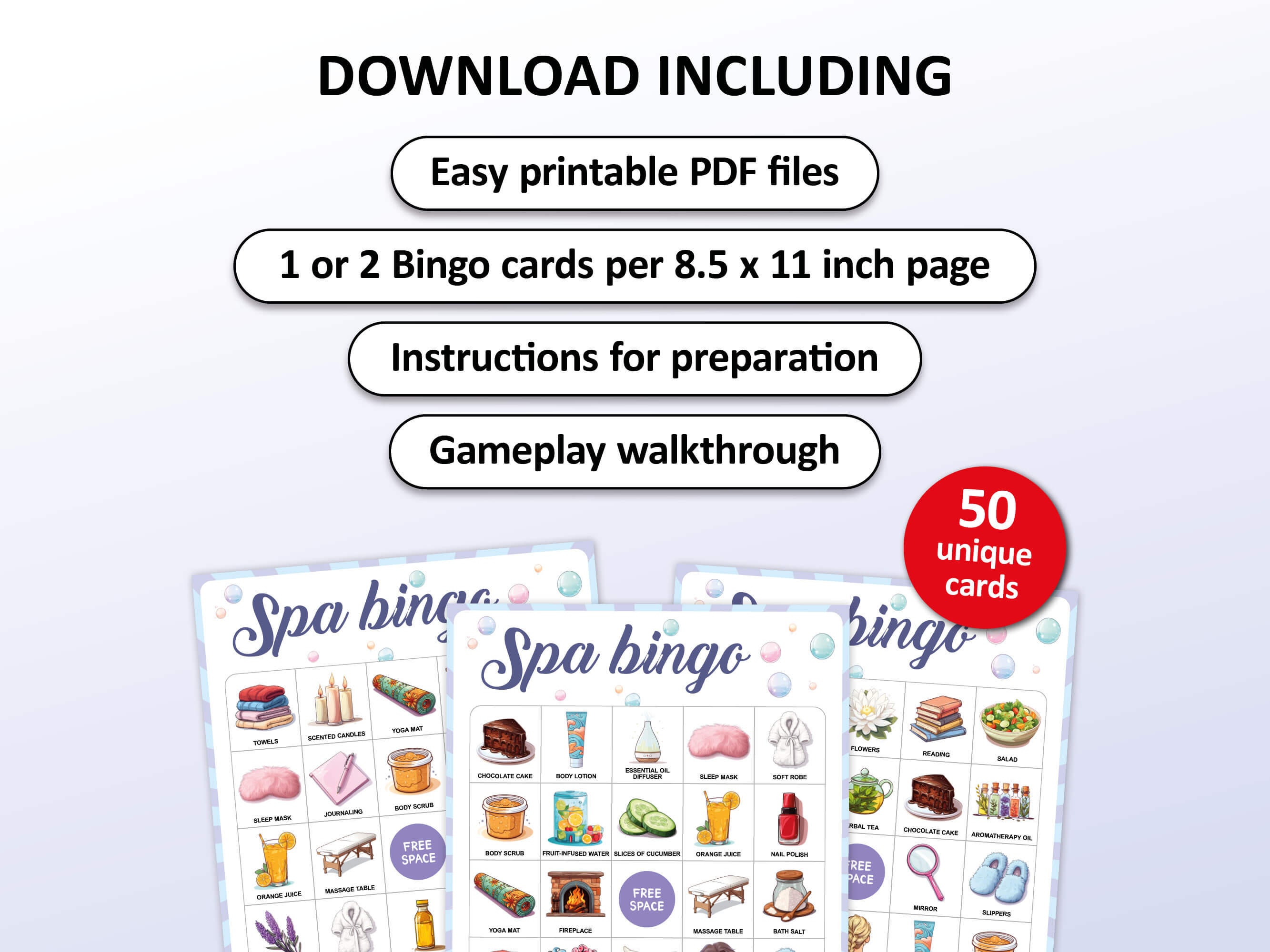 Spa Day Bingo Game, 50 Spa Bingo Cards, Sleepover Activities, Girls ...