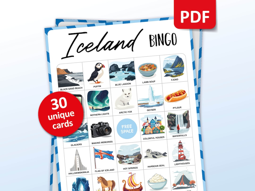 Iceland Travel Bingo Game, 30 Bingo Cards, Iceland Trip Vacation ...