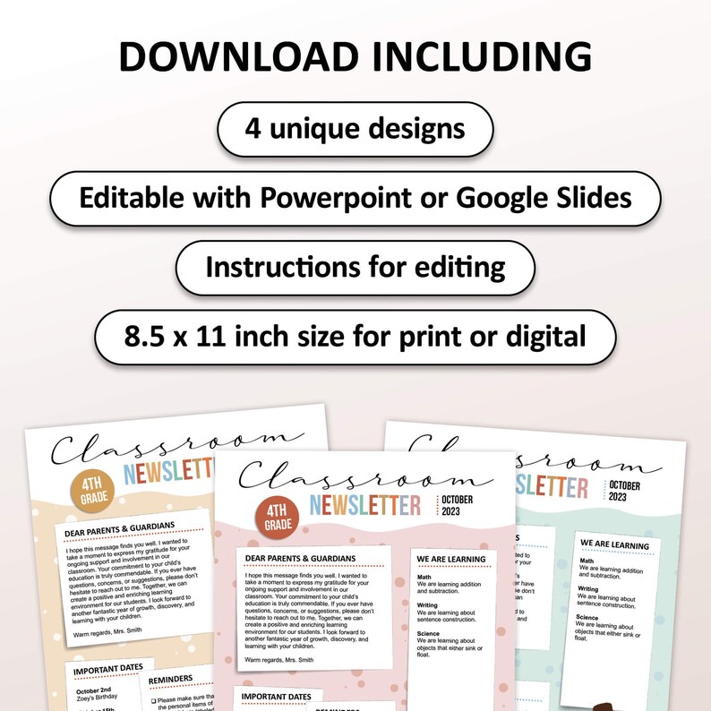Editable Newsletter Template Bundle Monthly Classroom - Etsy