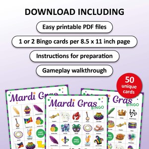 Mardi Gras Bingo, 50 Carnival Bingo Cards, Party Game for Kids and ...