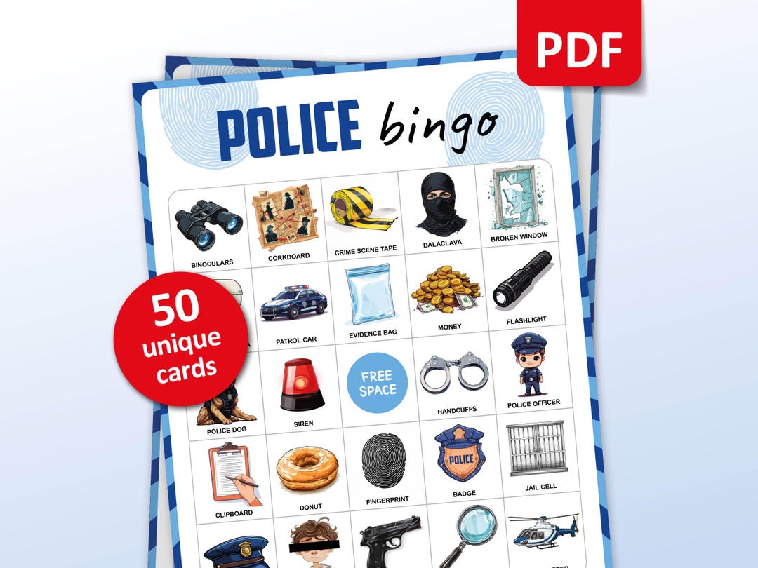 Police Bingo, 50 Bingo Cards, Printable Party Game, Investigation ...