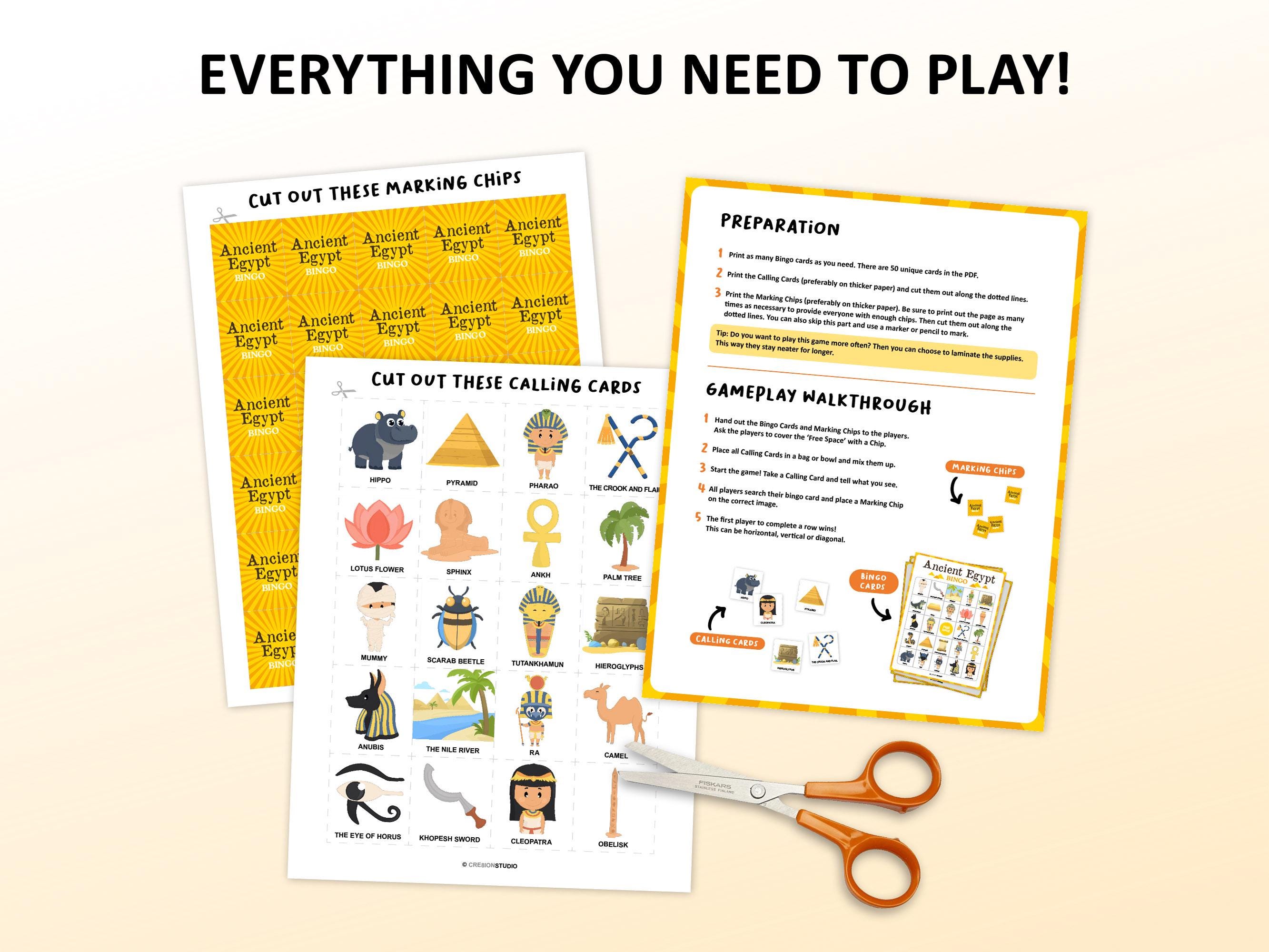 Ancient Egypt Bingo, 50 Bingo Cards, Egyptian Printable Party Game ...