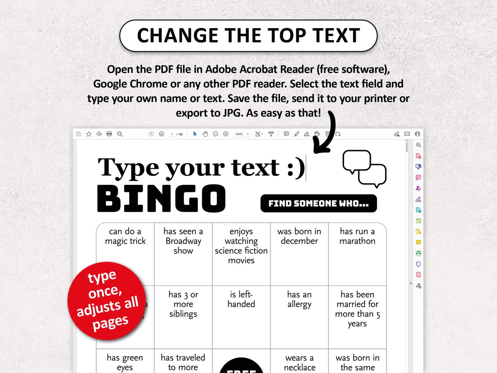 Personalized Office Bingo, 50 Human Bingo Cards, Icebreaker Party Game ...