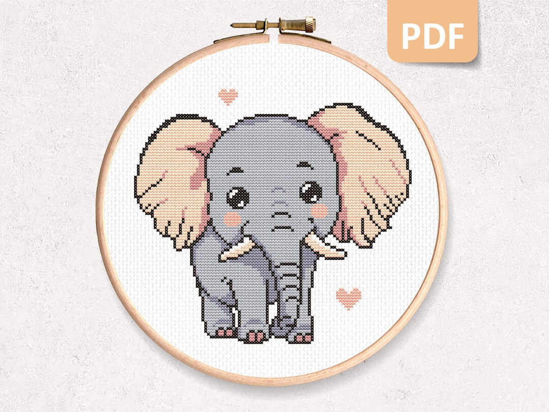 Cute Elephant Counted Cross Stitch Pattern, Small Easy Cross Stitch ...