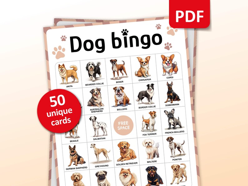 Dog Bingo, 50 Dog Bingo Cards, Birthday Activities, Kids Animal Party ...