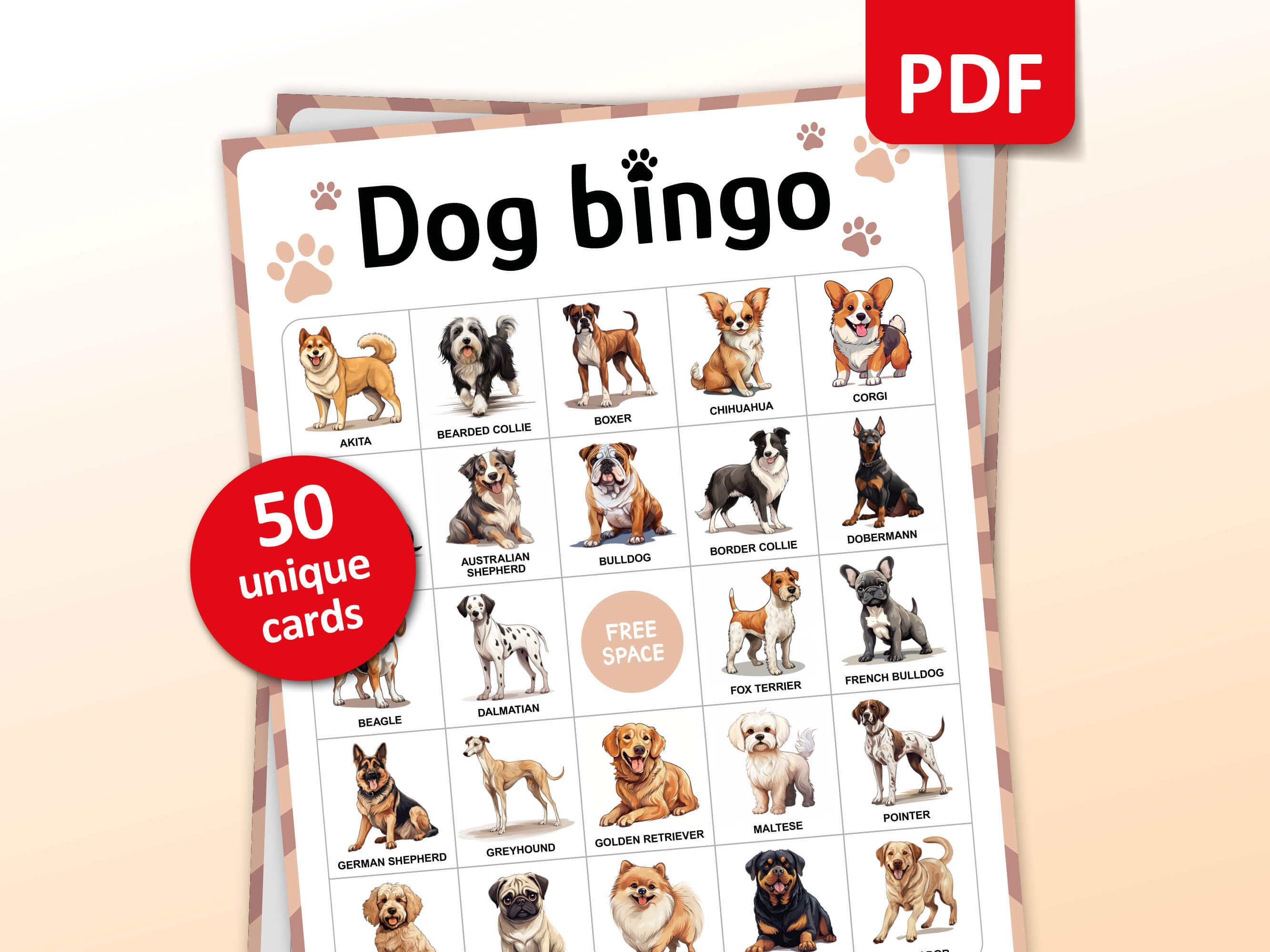 Dog Bingo, 50 Dog Bingo Cards, Birthday Activities, Kids Animal Party ...