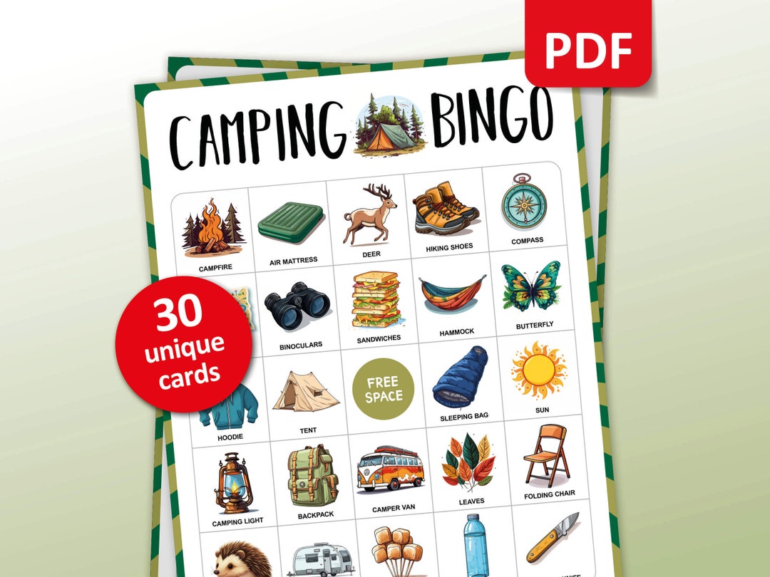 Camping Bingo, 30 Camping Bingo Cards, Vacation Classroom Activities ...