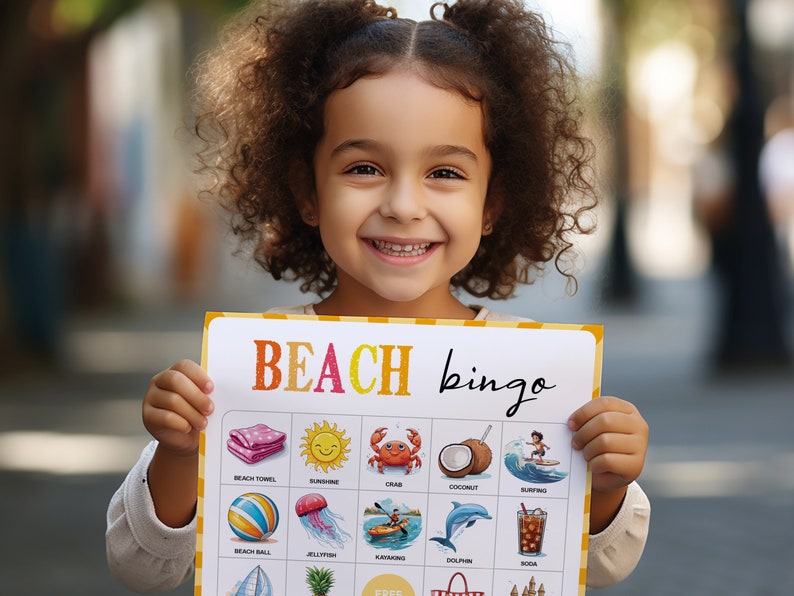 Beach Bingo, 50 Birthday Bingo Cards, Beach Activities, Kids Summer ...