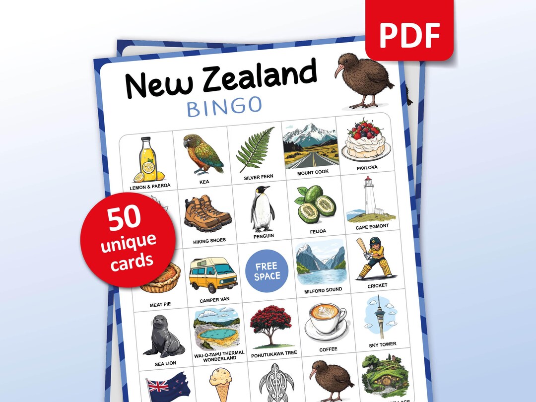 New Zealand Travel Bingo Game, 50 Bingo Cards, New Zealand Trip ...