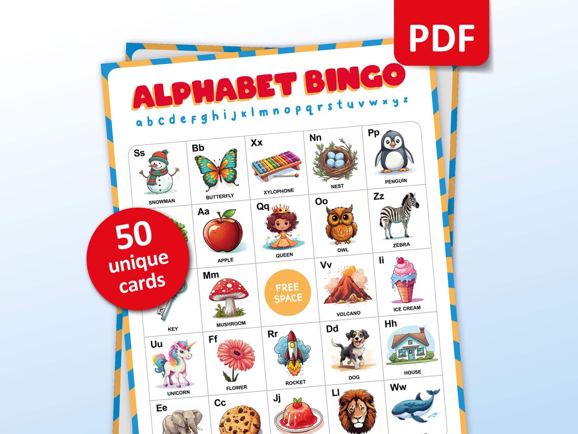 Alphabet Bingo, 50 Letter Bingo Cards, Kids Learning Activities ...