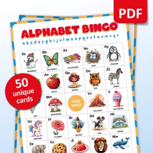 Alphabet Bingo, 50 Letter Bingo Cards, Kids Learning Activities ...