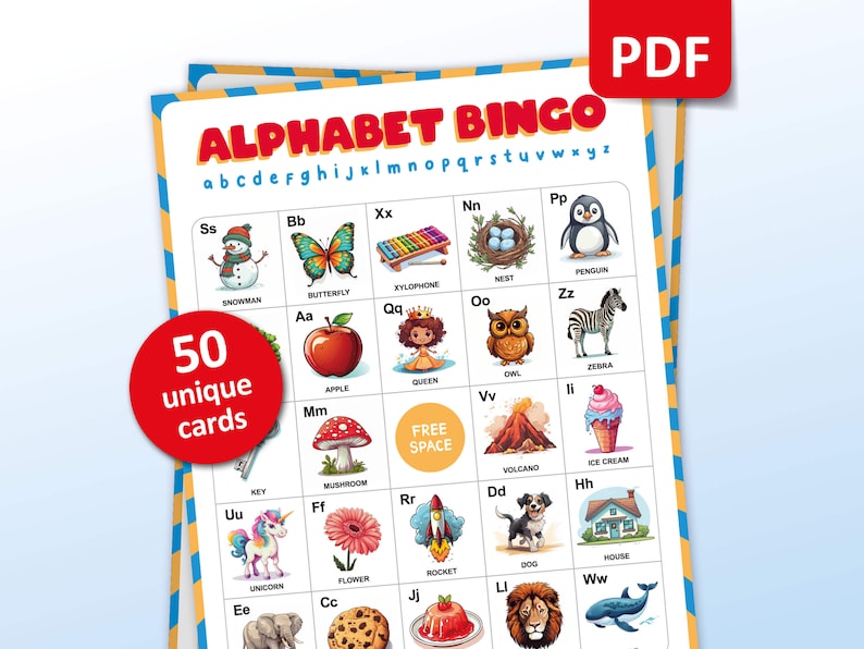 Alphabet Bingo, 50 Letter Bingo Cards, Kids Learning Activities ...