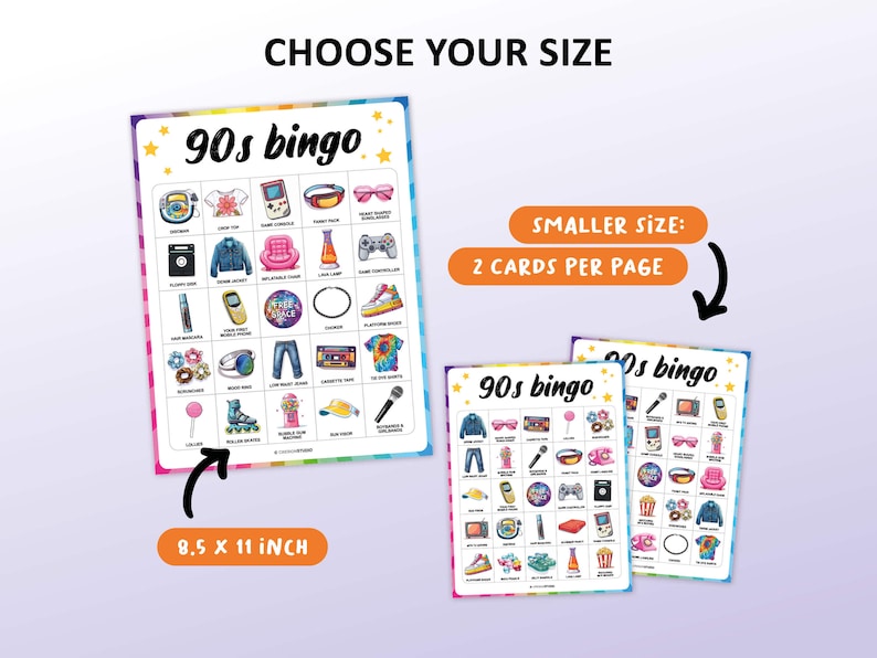 90s Party Bingo, 50 Unique Bingo Cards, Fun 90's Party Game, Printable ...