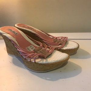 VINTAGE Y2K WEDGES Bubblegum Pink Beaded Cork Wedges - Etsy