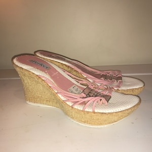 VINTAGE Y2K WEDGES Bubblegum Pink Beaded Cork Wedges - Etsy