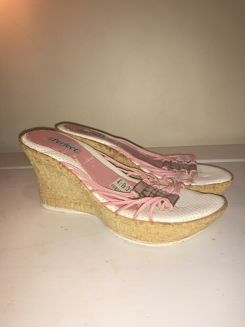 VINTAGE Y2K WEDGES Bubblegum Pink Beaded Cork Wedges - Etsy