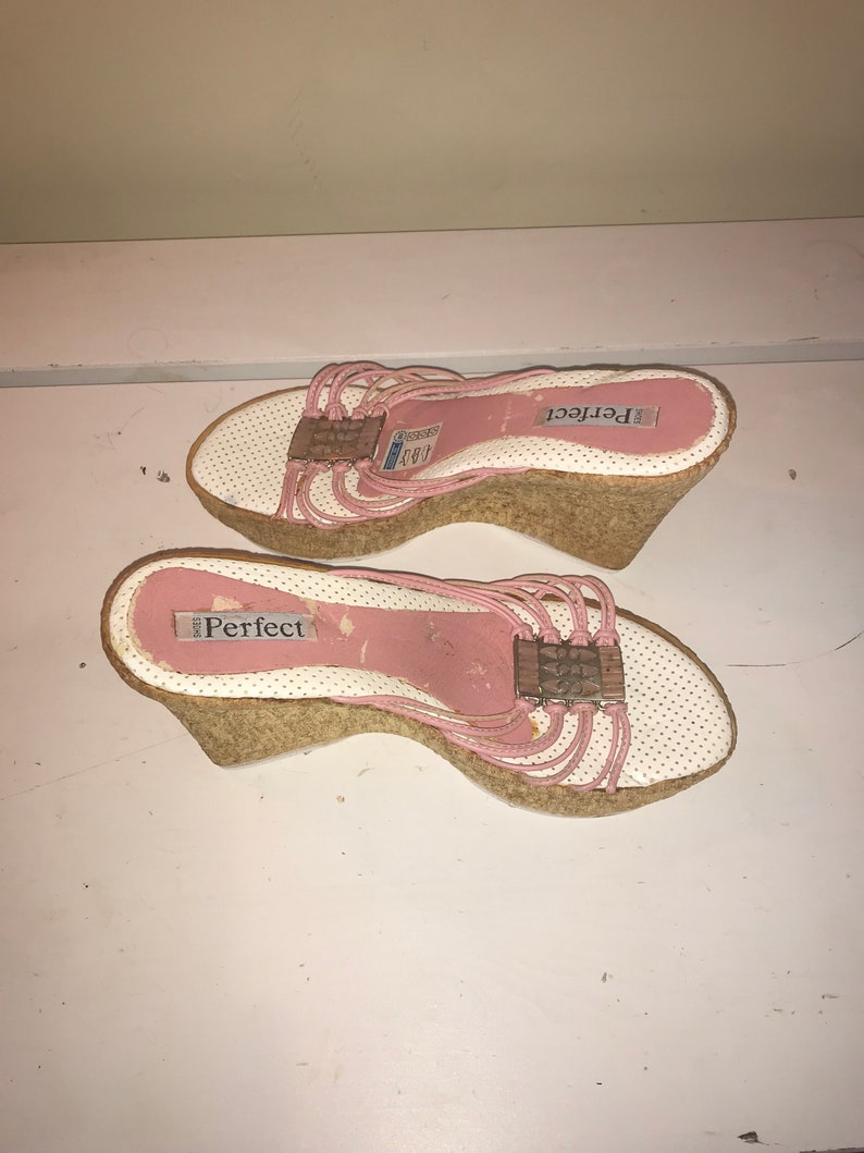 VINTAGE Y2K WEDGES Bubblegum Pink Beaded Cork Wedges - Etsy