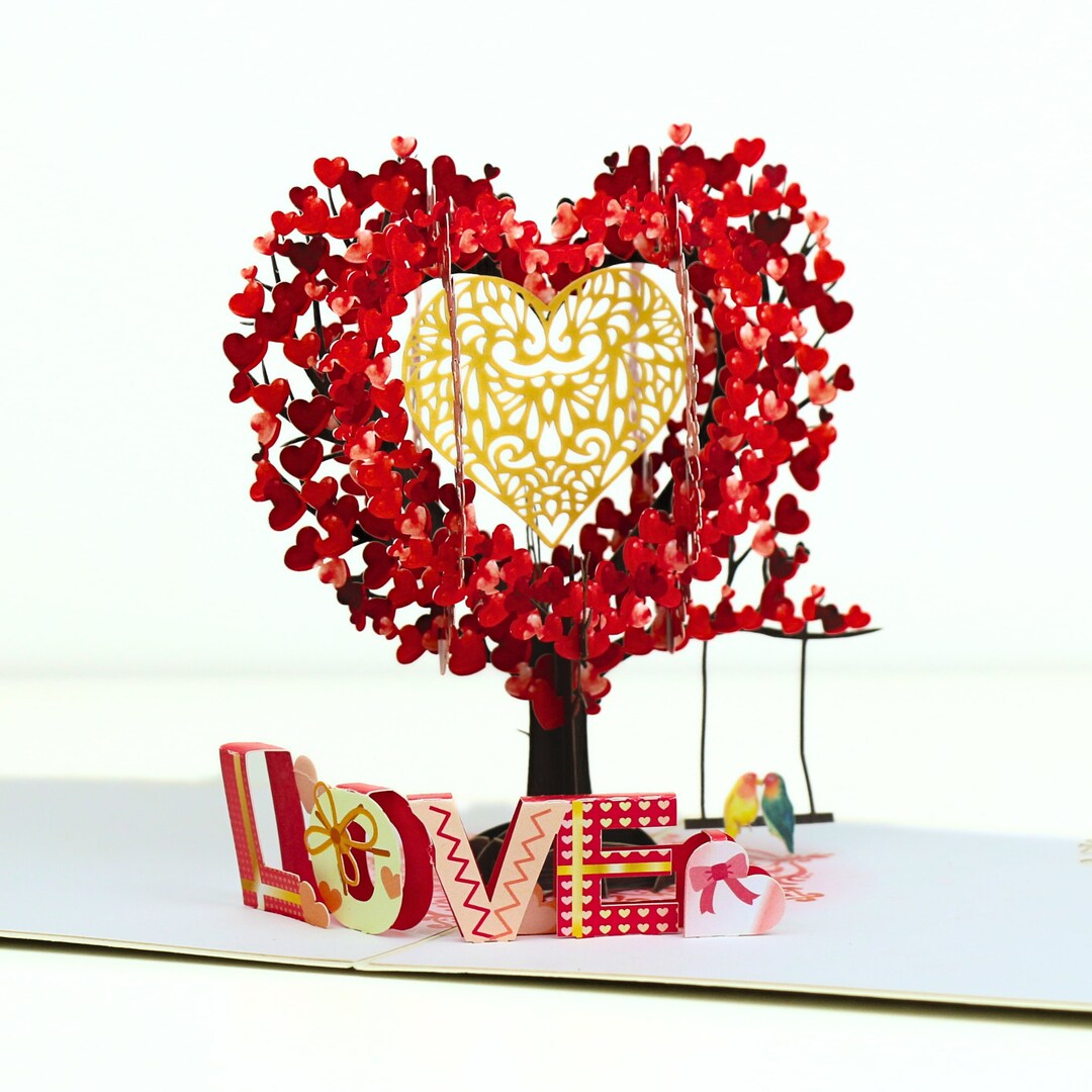 HAPPY GIFTERS Love Birds Heart Tree 3D Pop up Valentine Card – Pop up ...