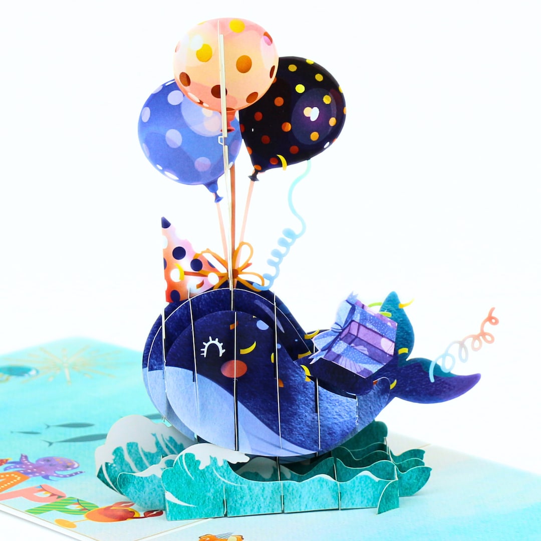 HAPPY GIFTERS Whale Pop up Birthday Card 3D Birthday Card Popup Birthday Card Pop up Cards With ...
