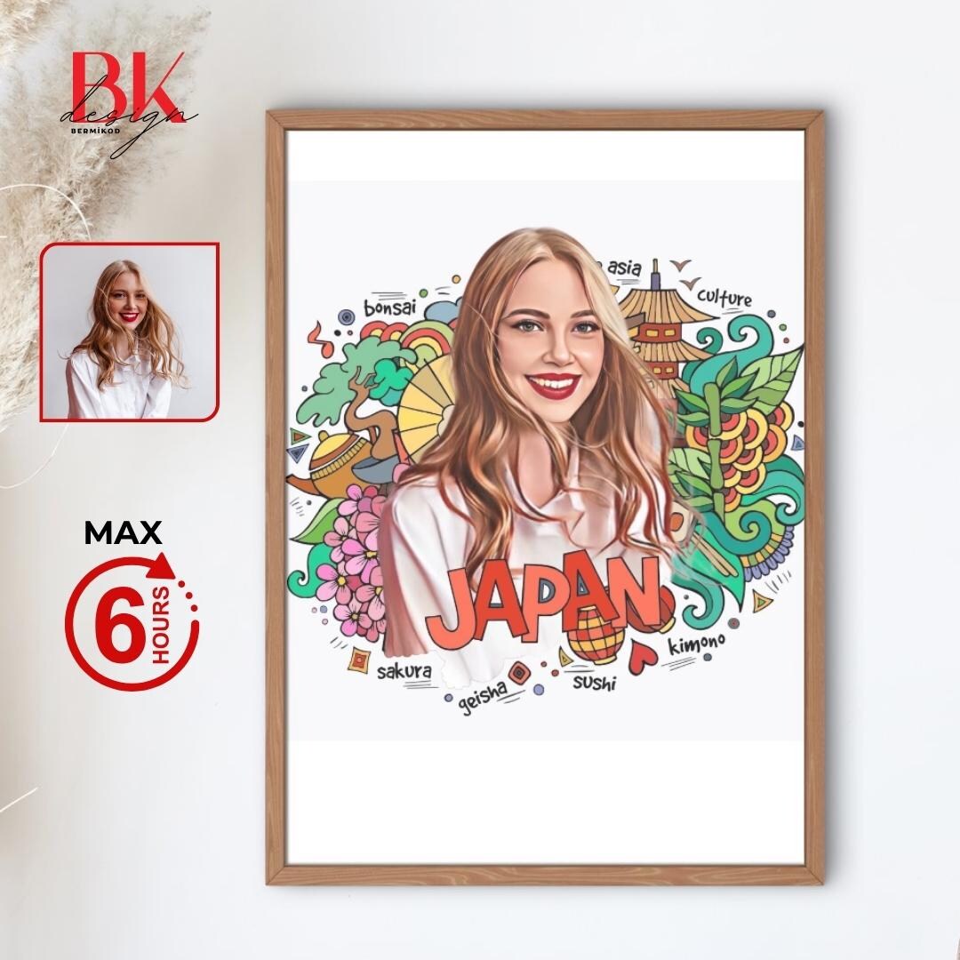Custom Japanese Style Portrait: Personalized Digital Illustration ...