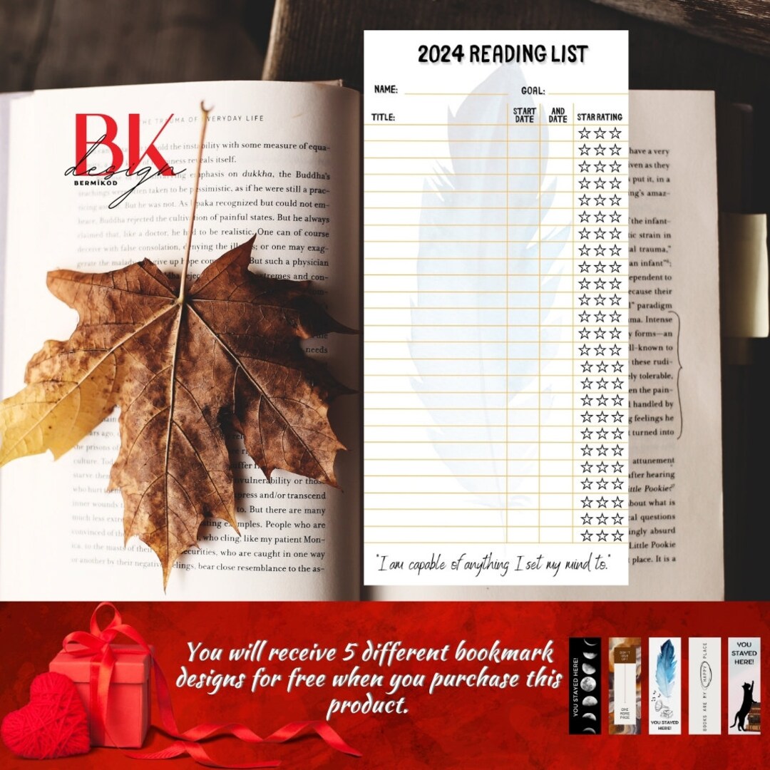 2024 Reading List Printable, Printable Reading List, Printable Bookmark ...