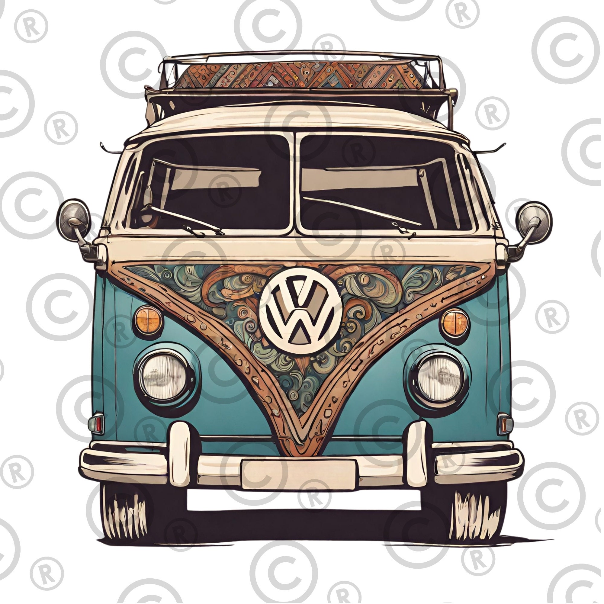 Boho VW Van Clipart Set - Campervan Svg - Camping Van - Classic Car Svg ...