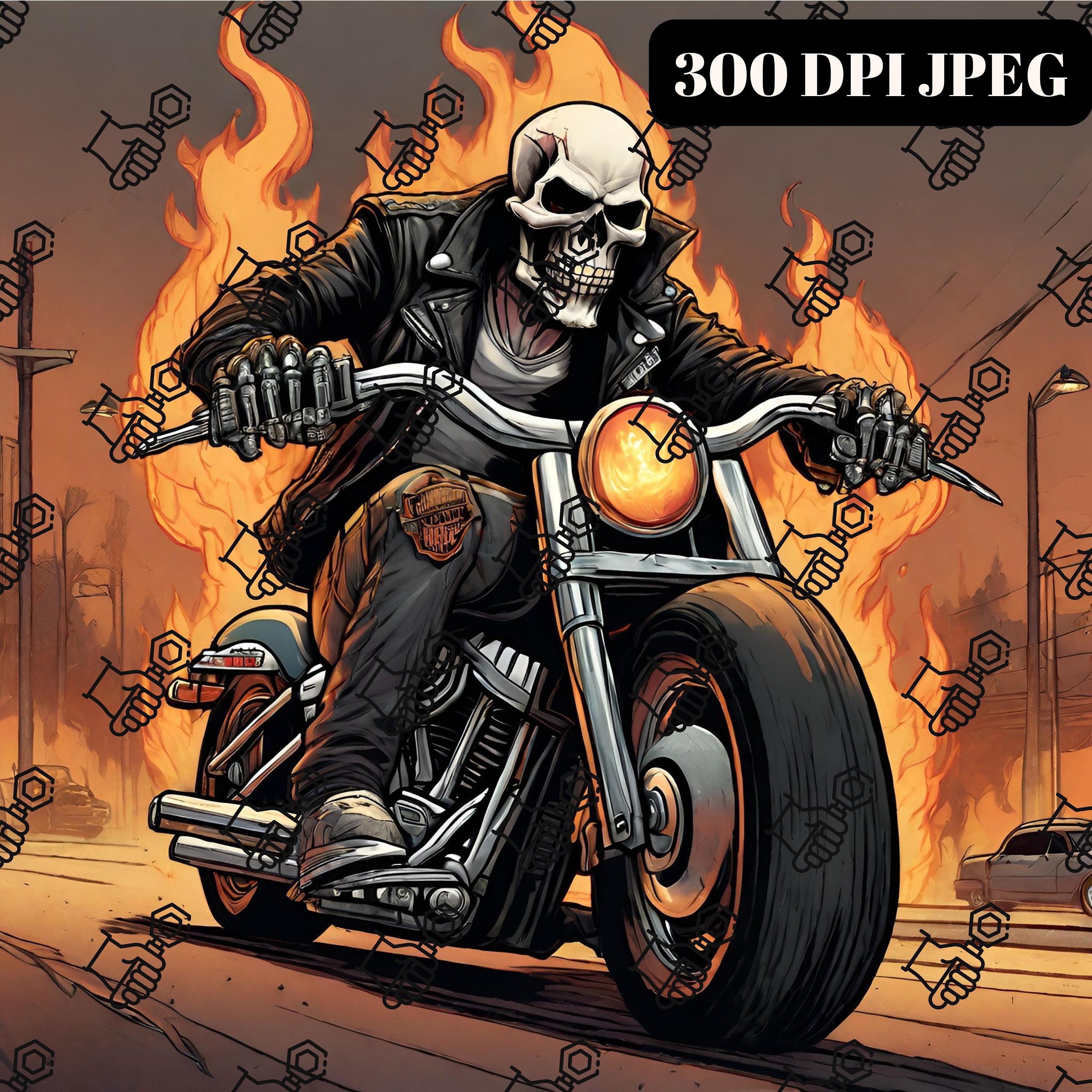 Flaming Skull Rider Harley Davidson Art - Motorcycle Jpeg (digital ...