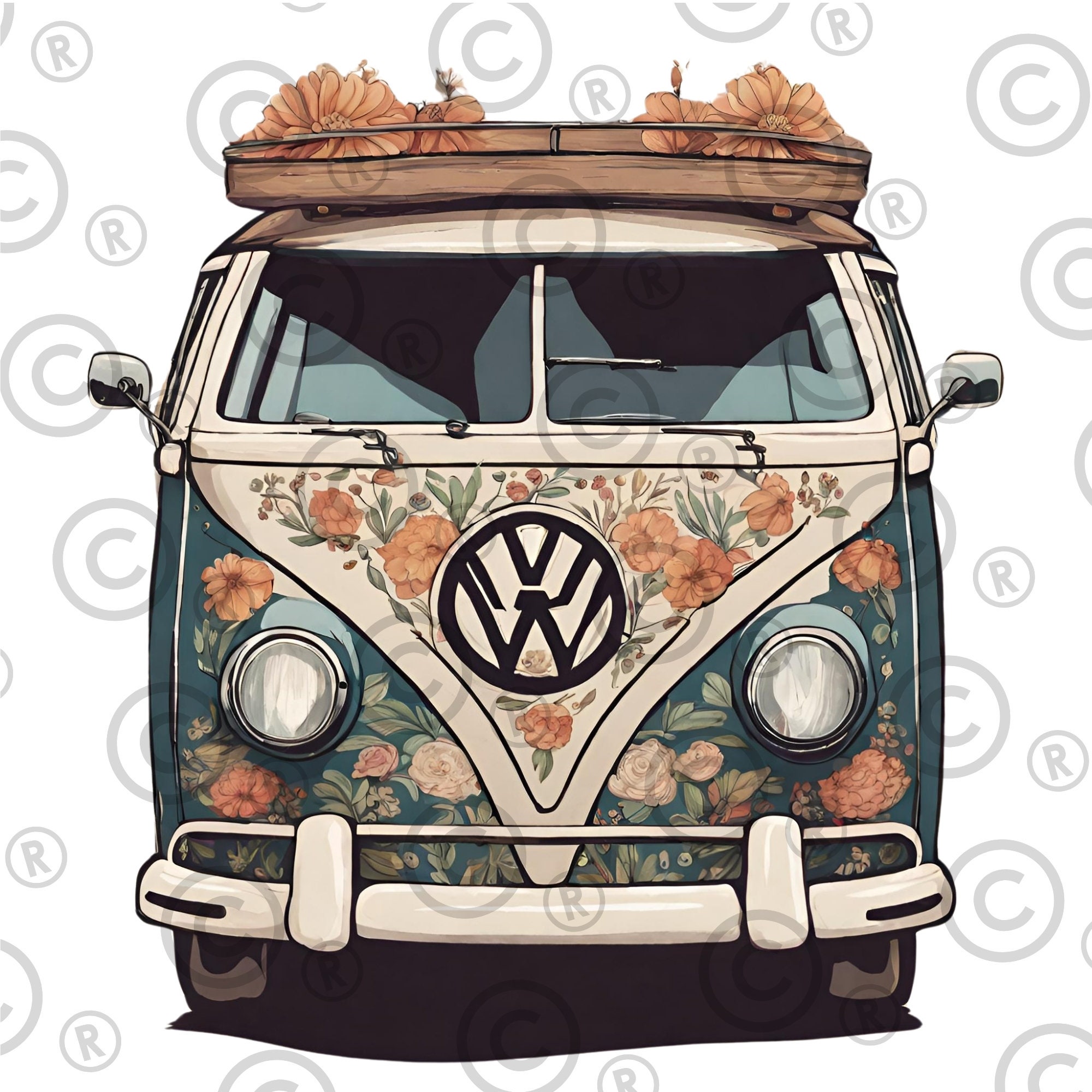 Boho VW Van Clipart Set - Campervan Svg - Camping Van - Classic Car Svg ...