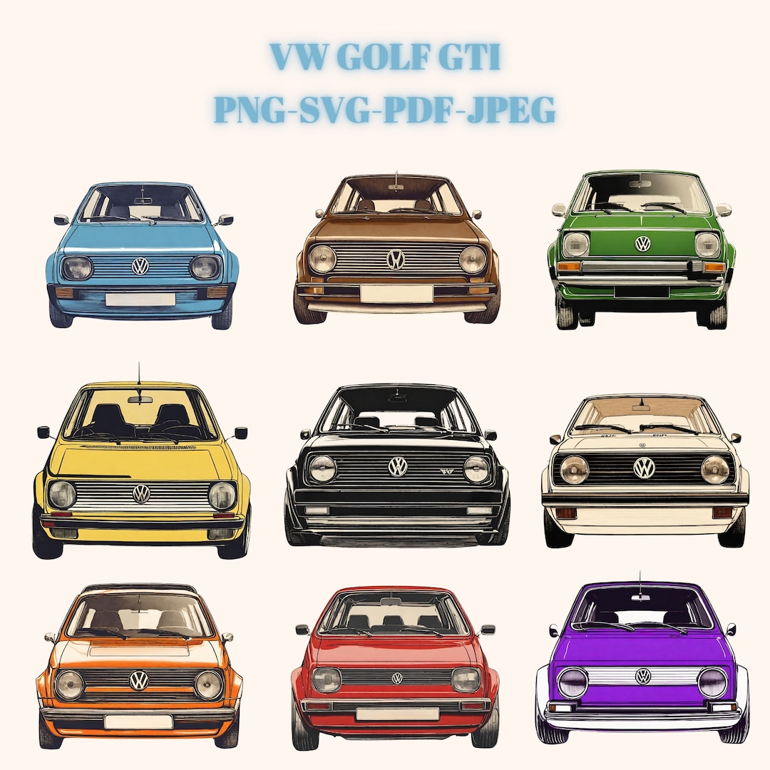 Groovy VW Golf Clipart Set - VW Gti Svg - Vintage Car Art Files - Golf ...