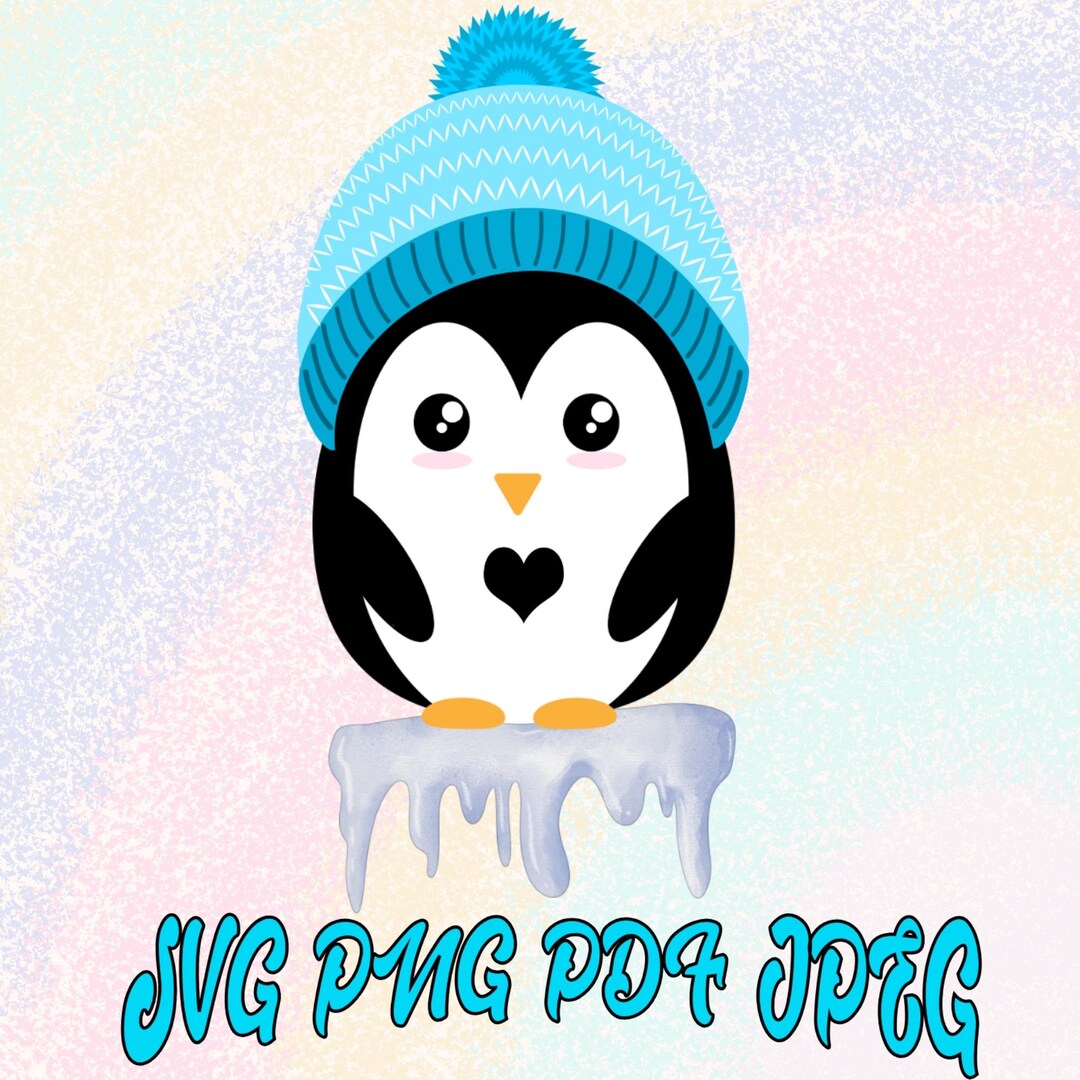 Cute Winter Penguin Clipart SVG PNG, Kawaii Penguin With Blue Hat ...