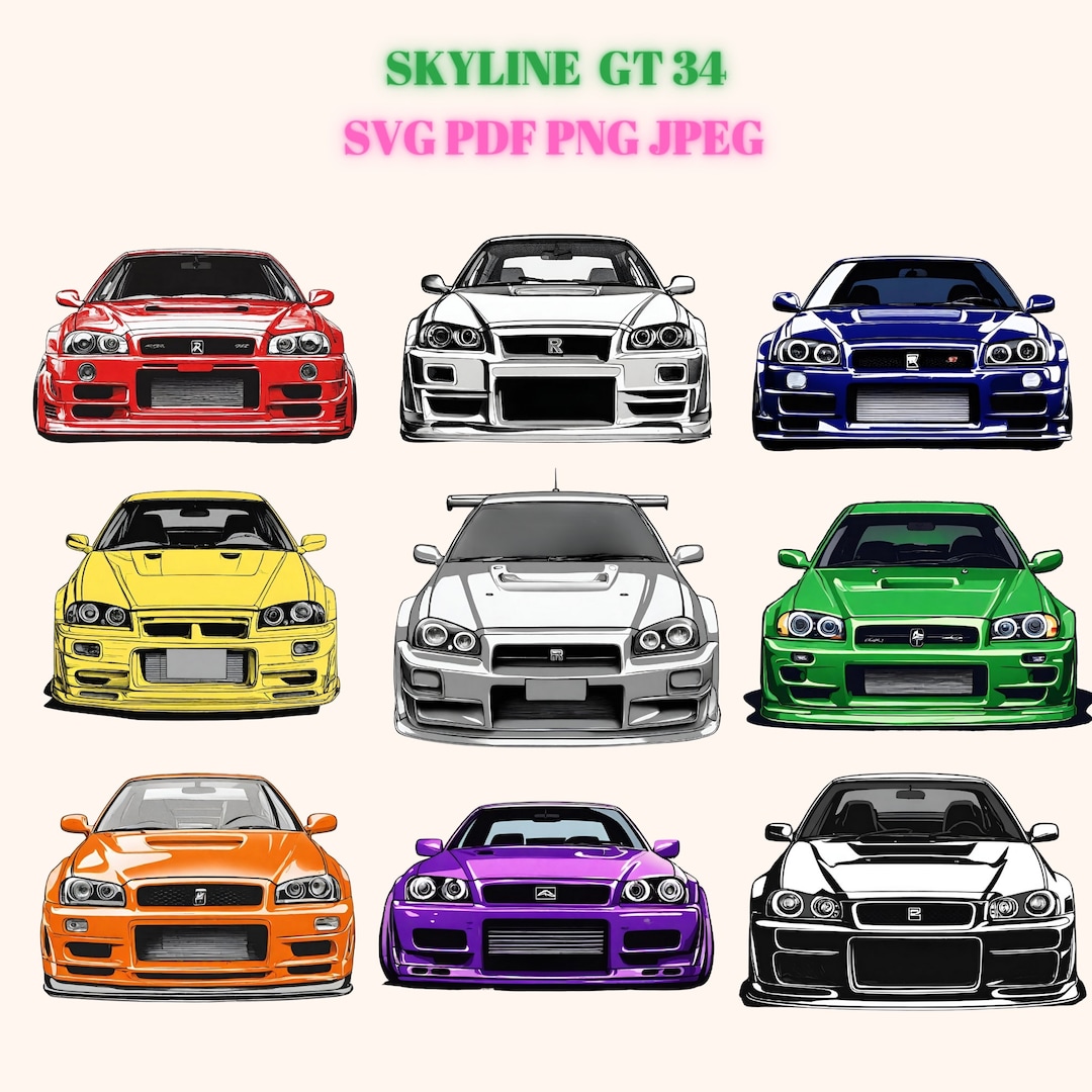 Nissan Skyline R34 Clipart Set - GT34 Svg -skyline Png - GTR34 Design ...