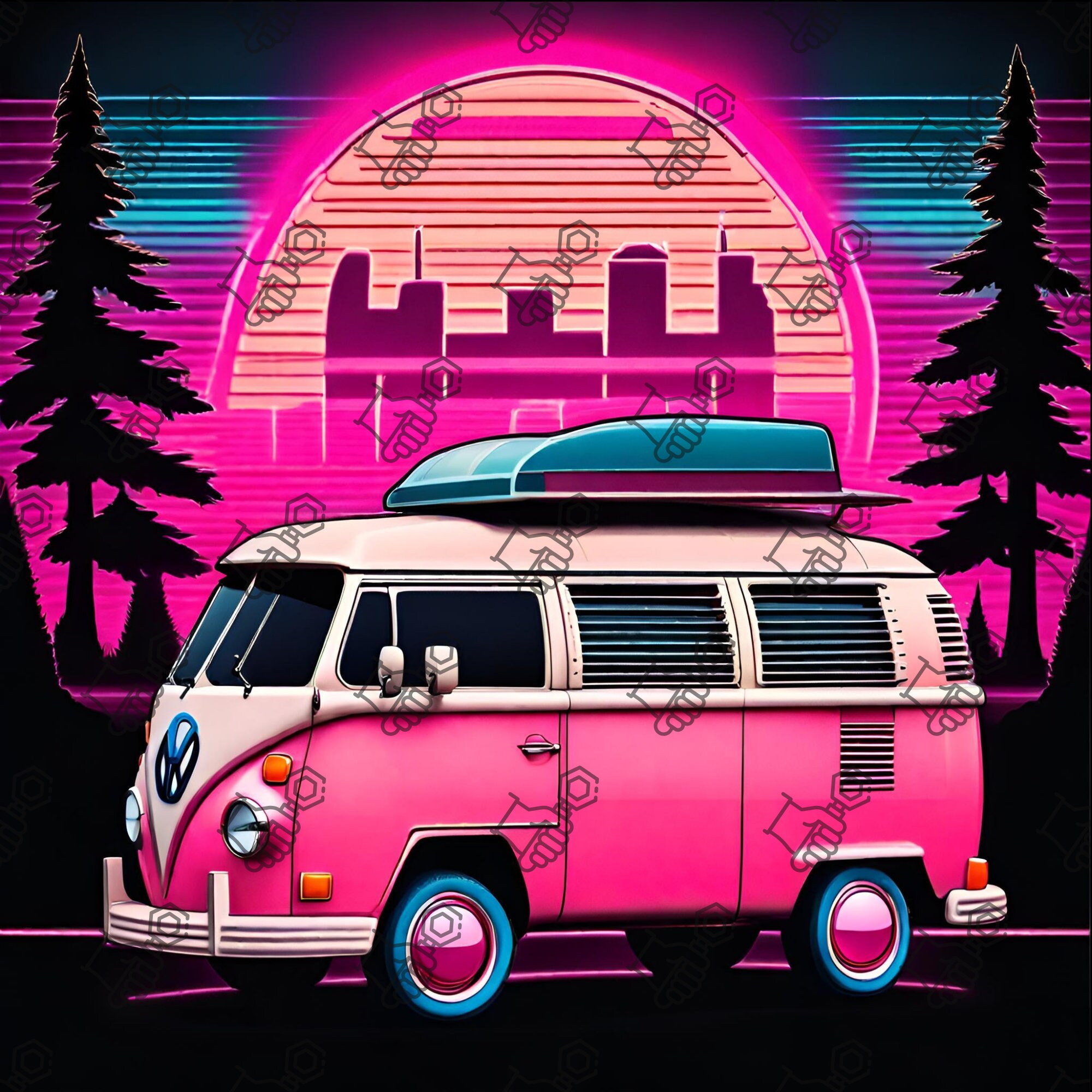 Retro Groovy VW Van Clipart Set JPEG (300 Dpi) - Digital Download - Van ...