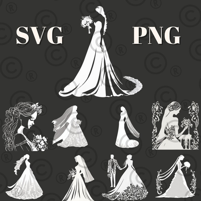 Bride SVG and PNG Clip Art Bundle - Custom Wedding Invitation Bundle ...