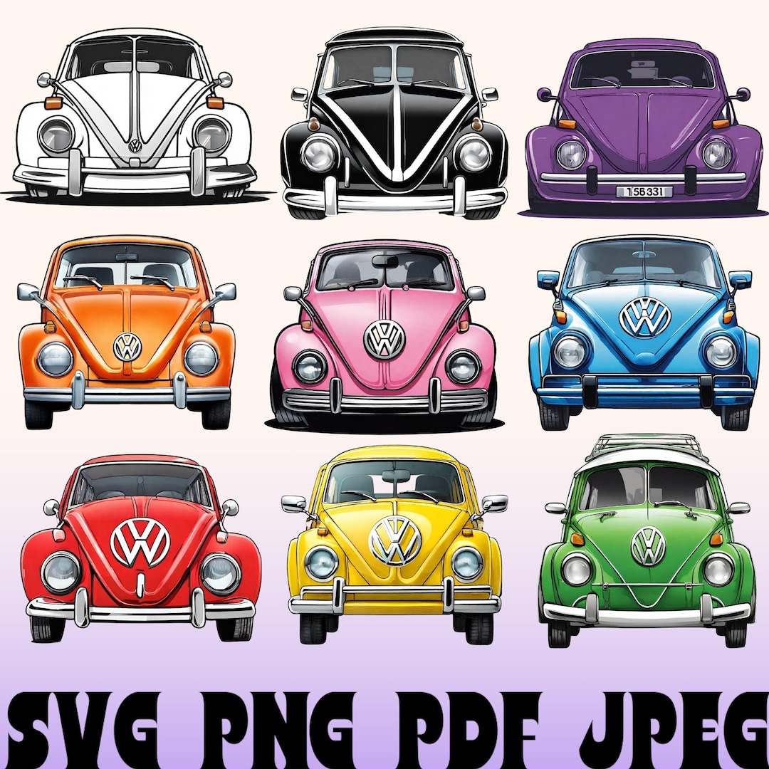 VW Beetle Clipart Set Pack - Vintage Car Art Files - Retro Car Clipart ...