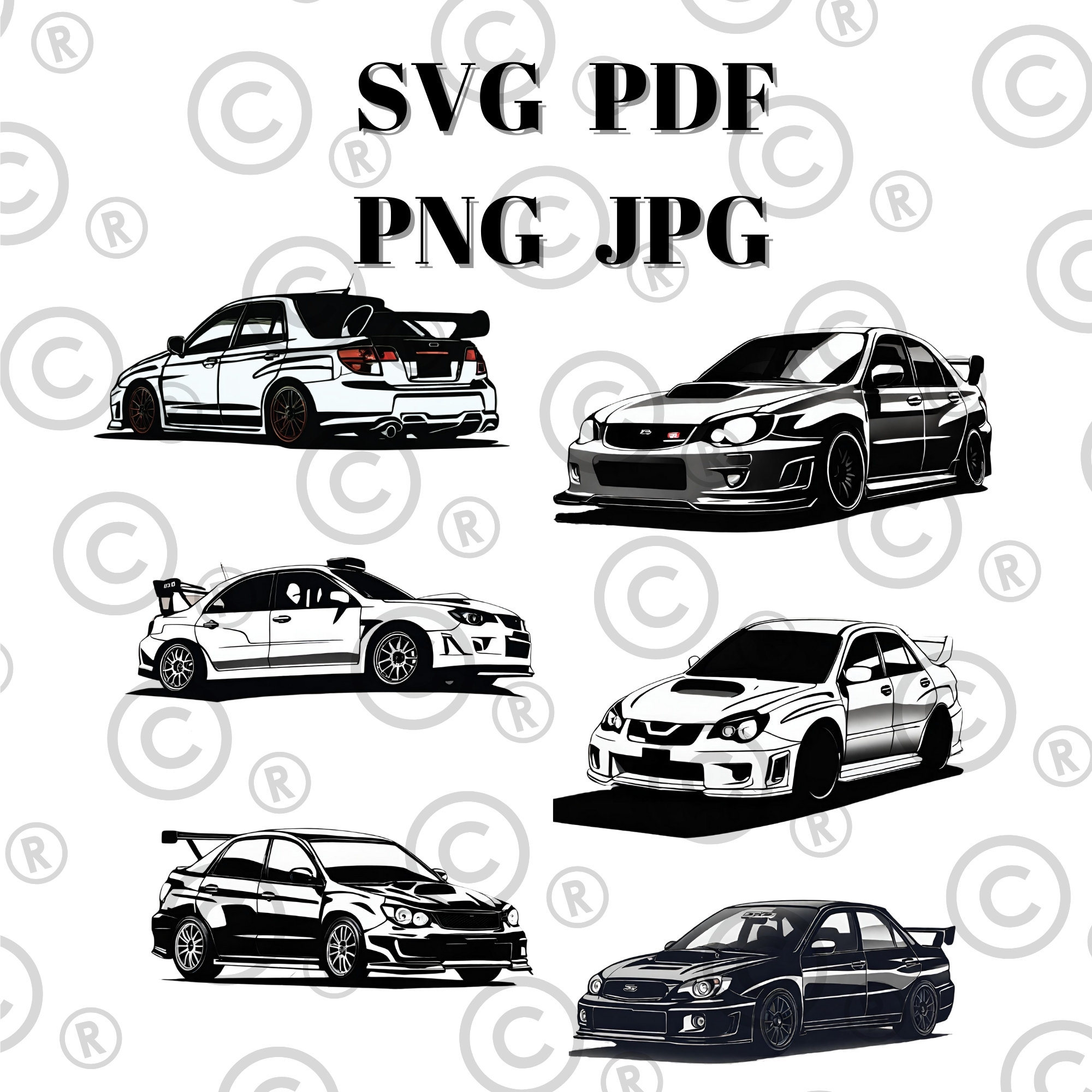 Subaru Impreza WRX STI Clip Art Svg, Png, Pdf, Jpeg Vector, Silhouette ...