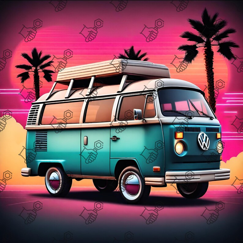 Retro Groovy VW Van Clipart Set JPEG (300 Dpi) - Digital Download - Van ...