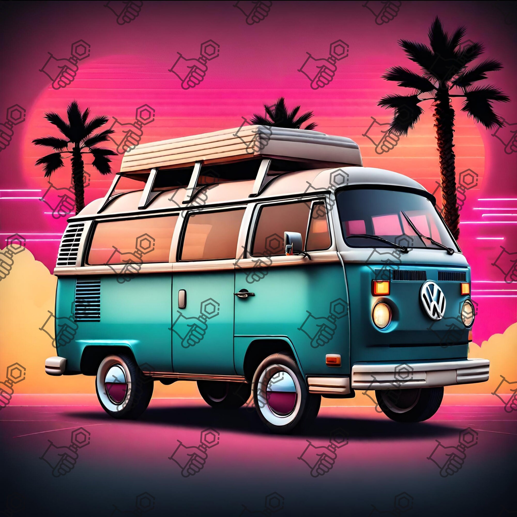 Retro Groovy VW Van Clipart Set JPEG (300 Dpi) - Digital Download - Van ...