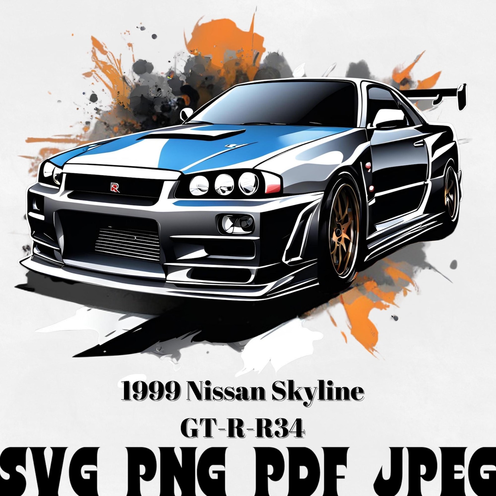 1999 Nissan Skyline GT-R R34 Digital Design - SVG - PNG - Pdf - Jpeg ...