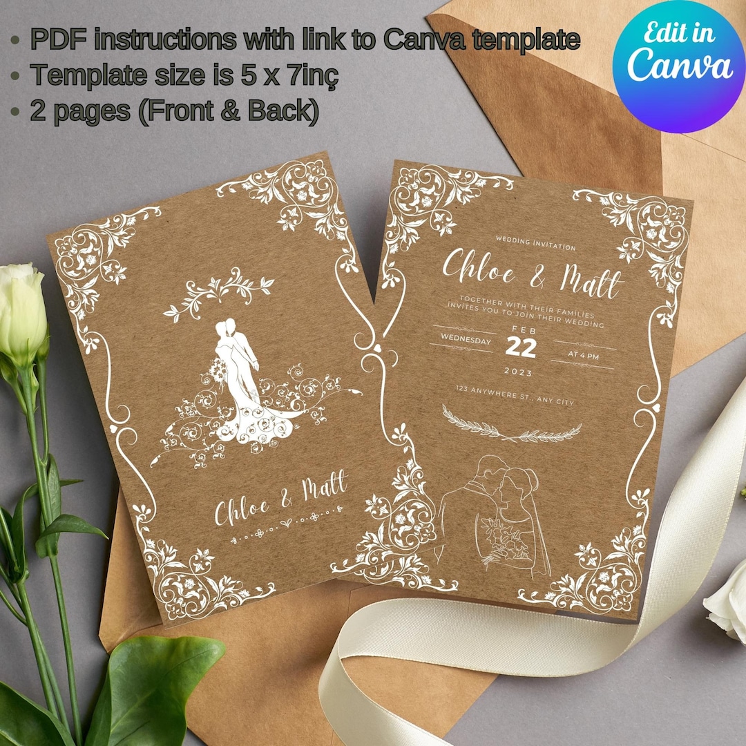 Elegant Embroidered Wedding Invitations Template Editable in - Etsy