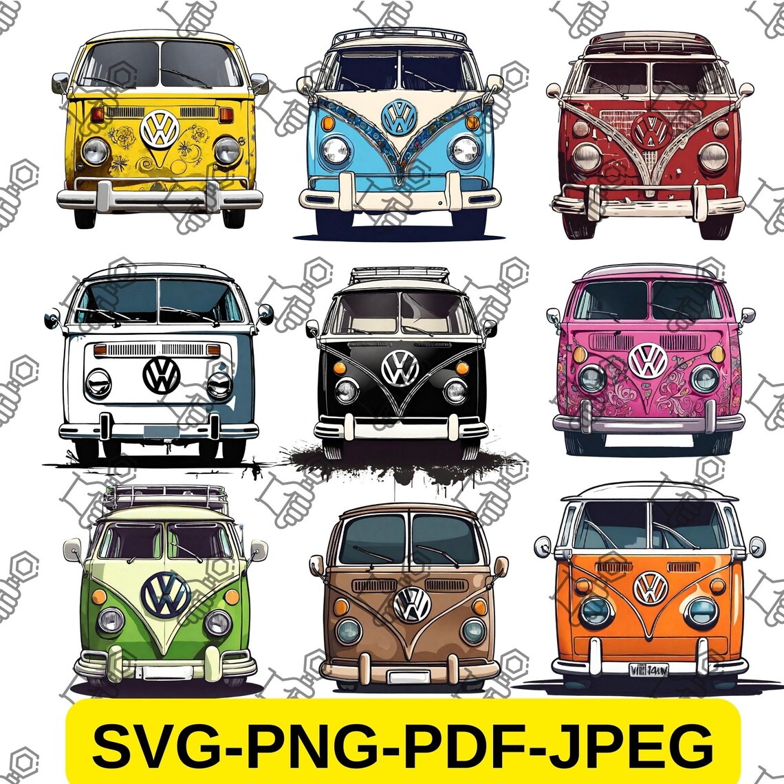 Groovy VW Van Clipart Set Minibus VW Van Svg Campervan Png Camping ...